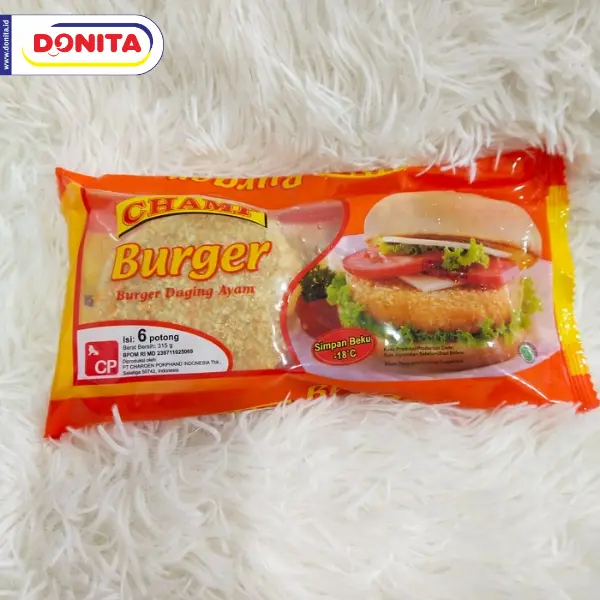 Champ Burger Daging Ayam Frozen Isi 6 - Champ Frozen